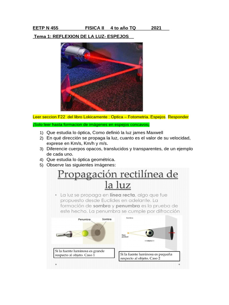 Reflexión de la Luz y Espejos en Óptica | PDF