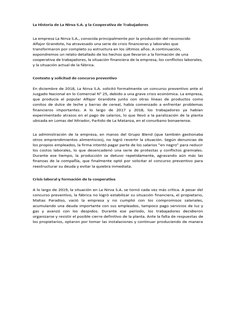 Historia de La Nirva Cooperativa | PDF | Cooperativa | Business