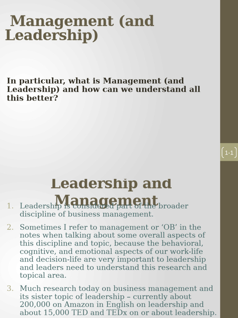 Introduction-What Is Leadership & Management (+ EBM) - Fall 2024 | PDF ...