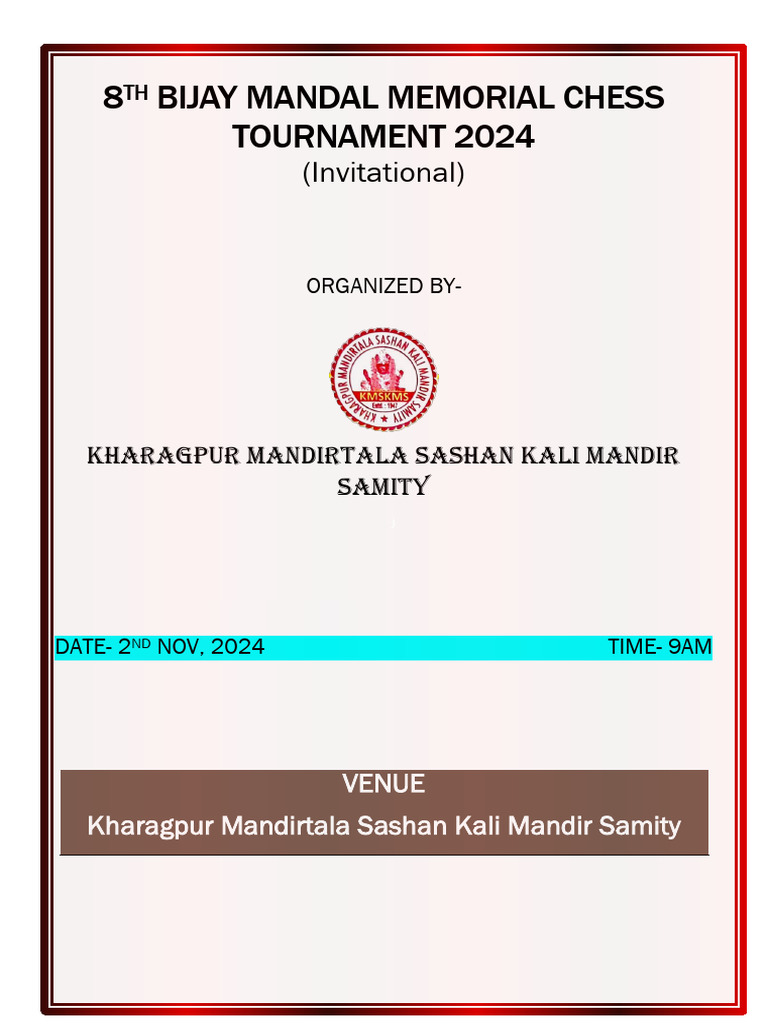 8TH Bijay Mandal Memorial Chess Tournament-2024 | PDF | Chess