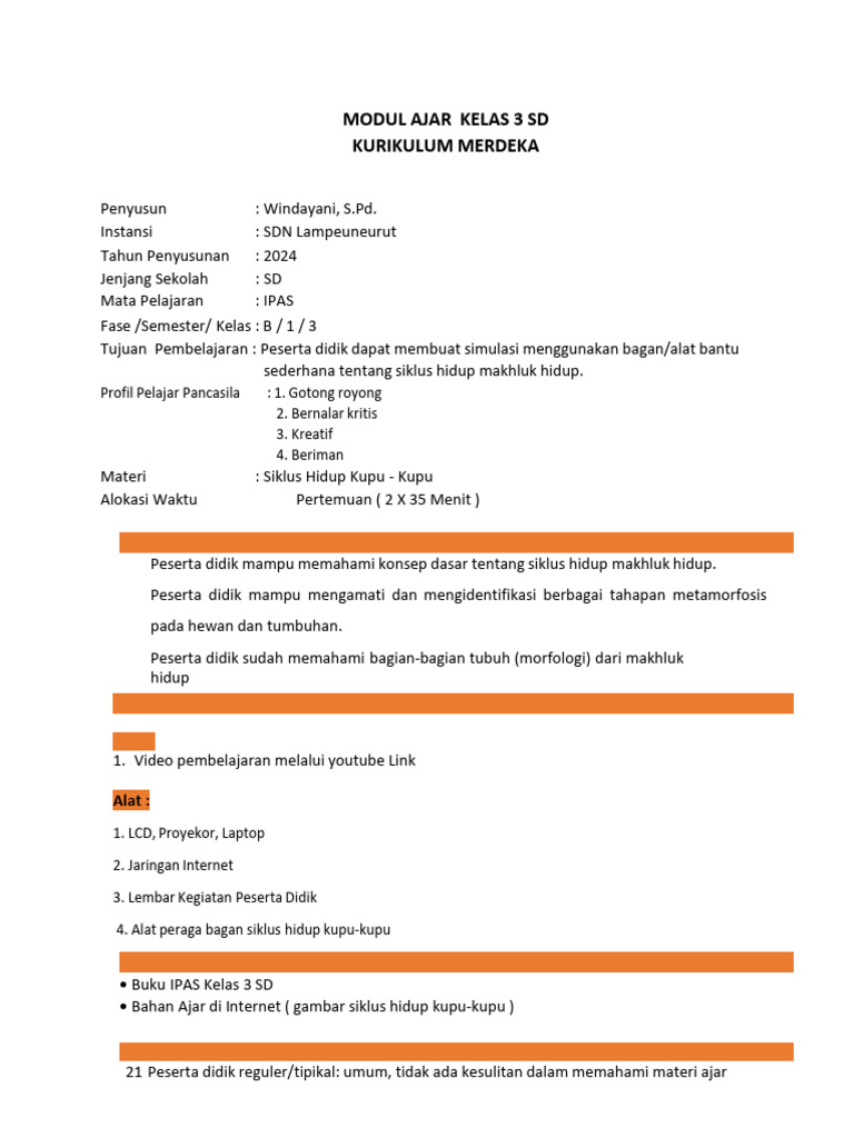 Modul Ajar Kurikulum Merdeka Winda | PDF