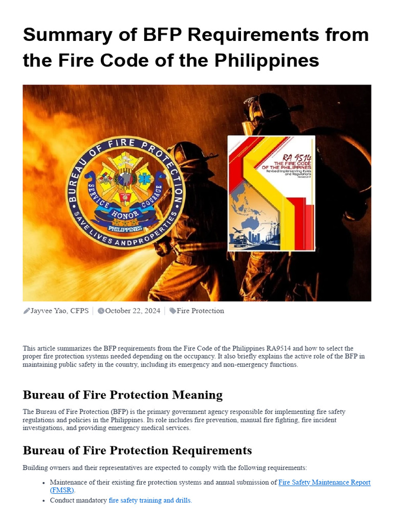 Bureau Of Fire Protection Requirements And Fire Code Of The Philippines