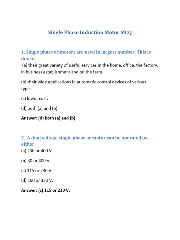 single-phase-induction-motor-mcq-pdf- | PDF | Electric Motor | Engines