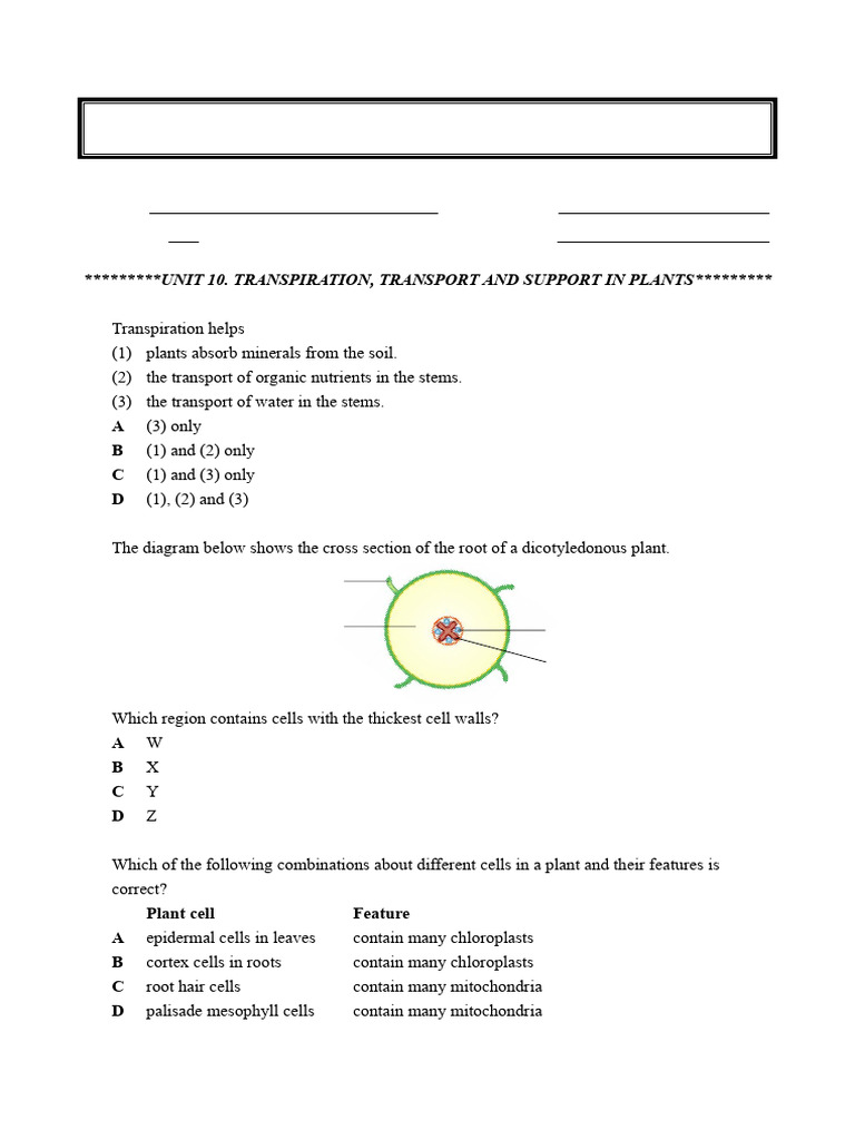 Unit 10-12 Pre-Test Exercise (Students) | PDF | Meiosis | Mitosis