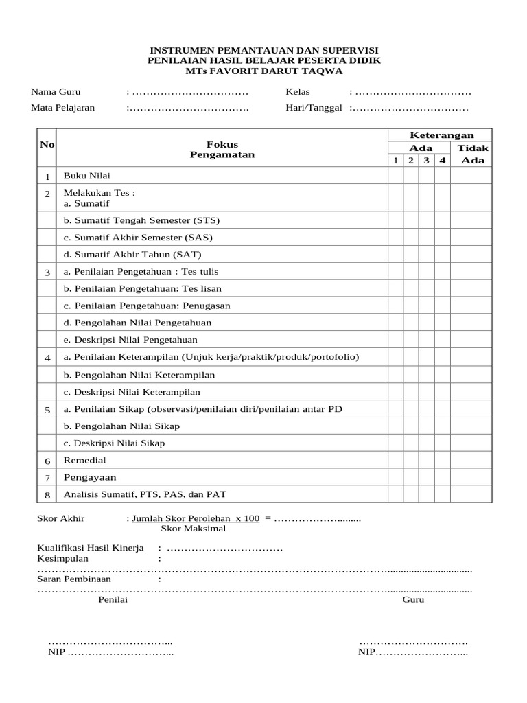 Form 4 Supervisi Penilaian 2024 | PDF