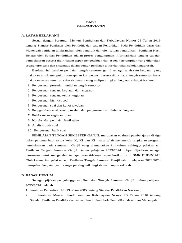 Program Kerja PTS Ganjil 2023 - 2024 | PDF