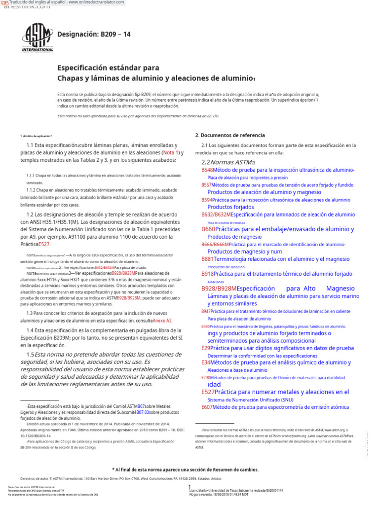 ASTM B-209.en.es | PDF | Aluminio | Aleación