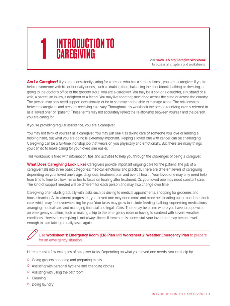 Caregiver Workbook Ch1 Introduction To Caregiving 2019 Pdf