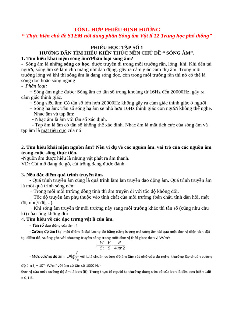 Tong Hop Phieu Huong Dan HS Chu de Stem Song Am | PDF