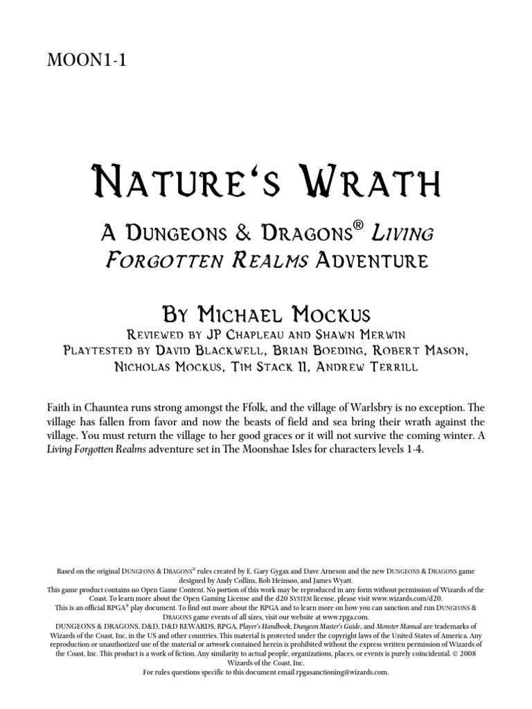 MOON1-1 Nature's Wrath | PDF | Dungeons & Dragons | Role Playing Games