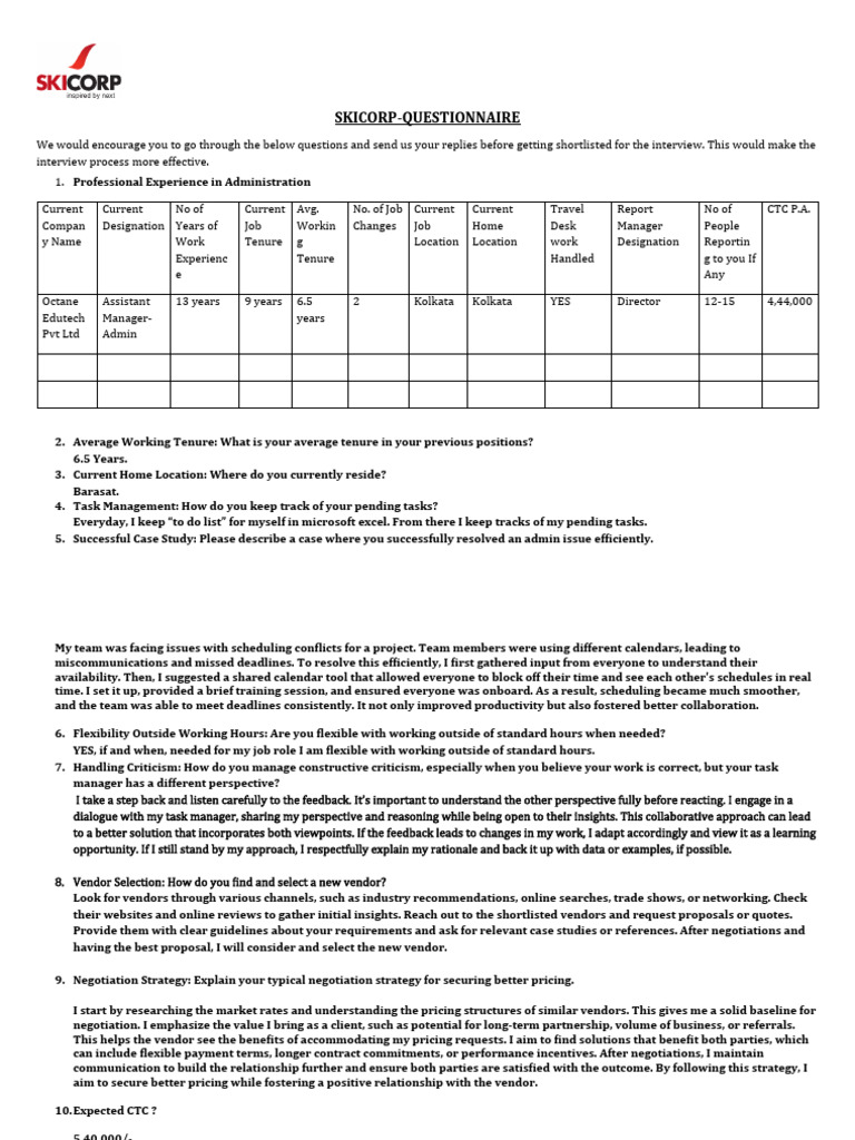 Questionnaire Administration | PDF | Negotiation | Pricing
