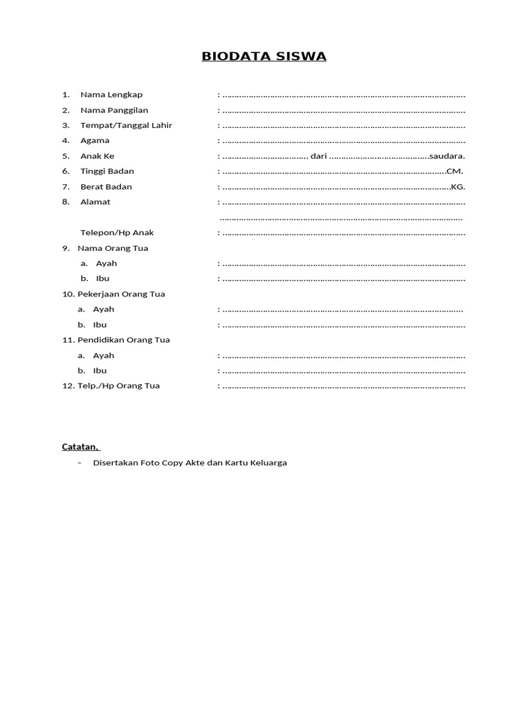 Biodata Siswa | PDF