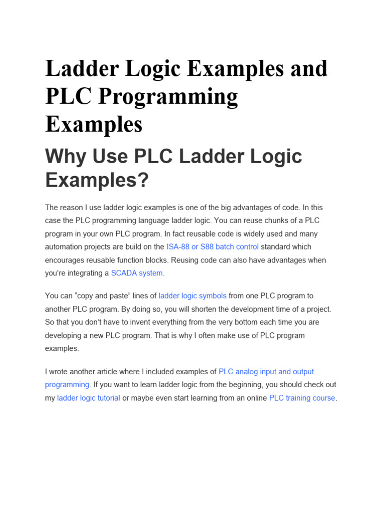 Ladder Logic Examples and PLC Programming Examples | PDF | Programmable ...
