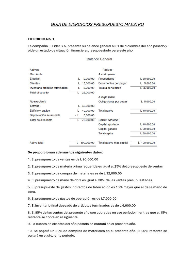 Ejercicios de Presupuesto Maestro | PDF | Presupuesto | Economias