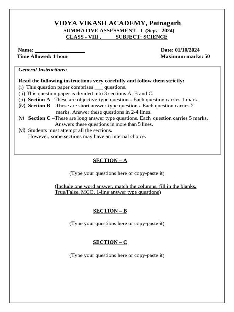 VVA - Question - Paper Format | PDF
