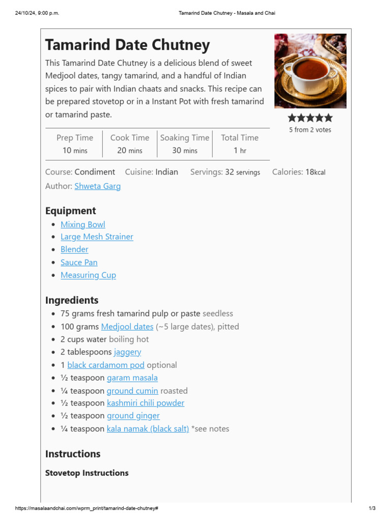 Tamarind Date Chutney - Masala and Chai | PDF | Indian Cuisine | Chutney