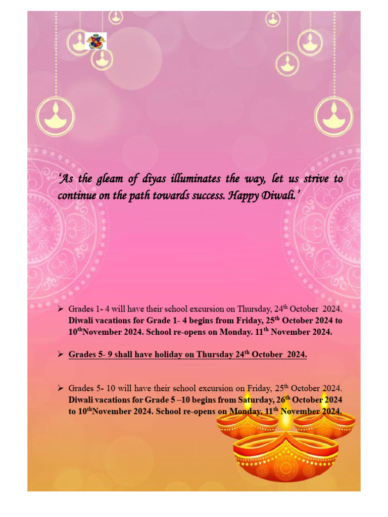 Circular For Diwali Vacation 2024-25 1 | PDF