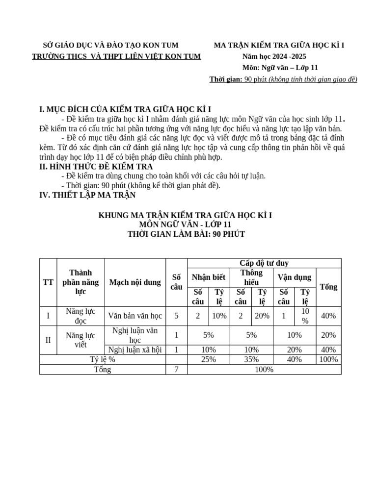 MA TRẬN GK1 (24- 25) | PDF