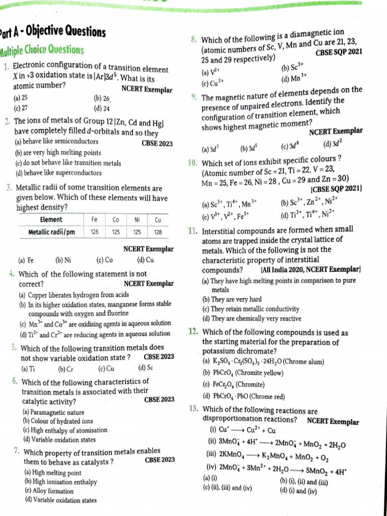 Transition Metals: MCQs and Concepts | PDF | Chromium | Transition Metals
