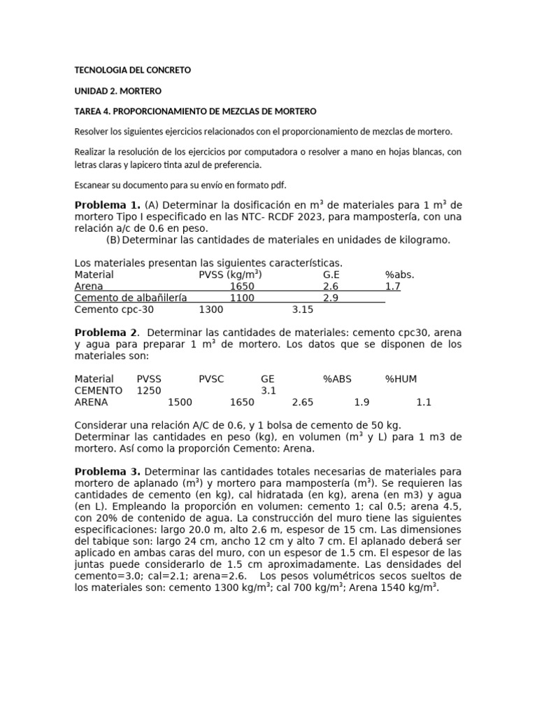 Proporción de Mezclas de Mortero | PDF | Mortero (Albañilería) | Fórmula