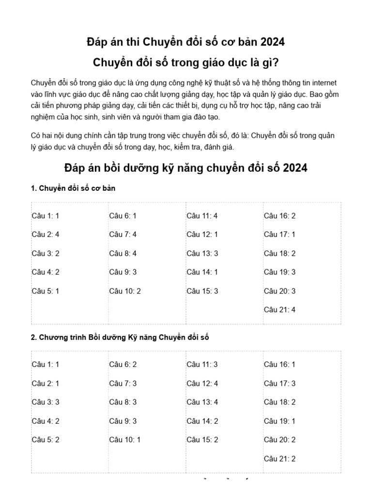 Dap An Thi Chuyen Doi So Co Ban | PDF