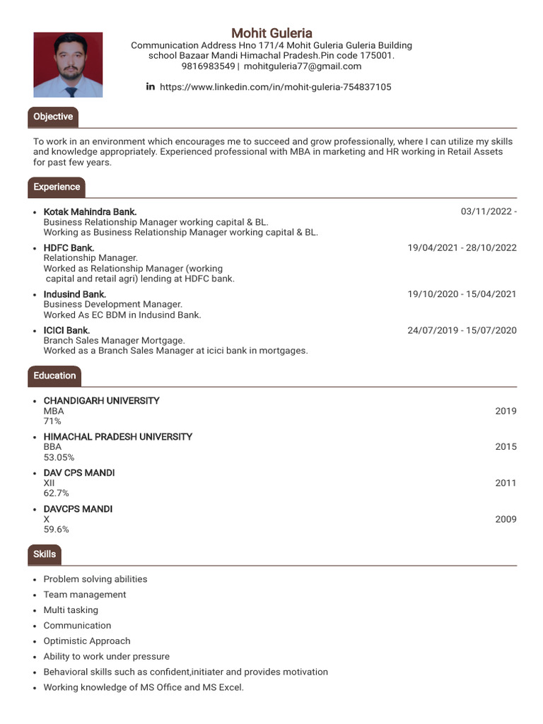 Share CV Mohit Guleria 2023 | PDF | Behavior | Human Communication