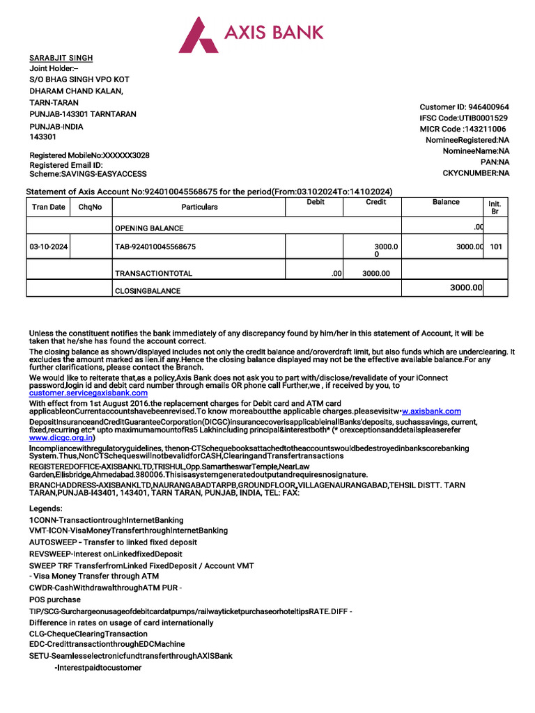 SABARJIT BANK STATEMENT | PDF | Debit Card | Service Industries
