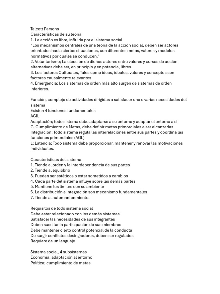 Teoría de la Acción Social de Parsons | PDF | Sistema | Motivación
