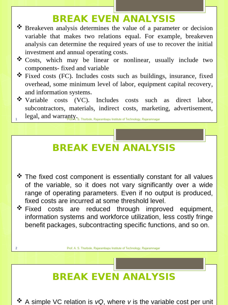 Break Even Analysis | PDF | Business Economics | Economics
