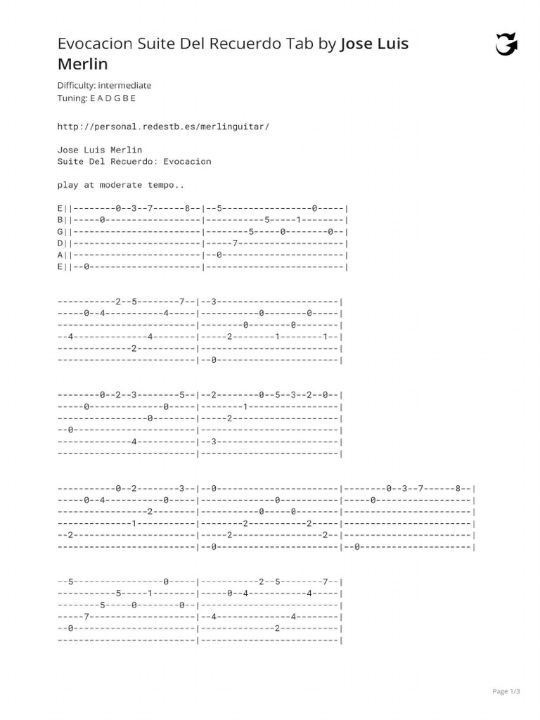 Evocacion Suite Del Recuerdo Tab | PDF