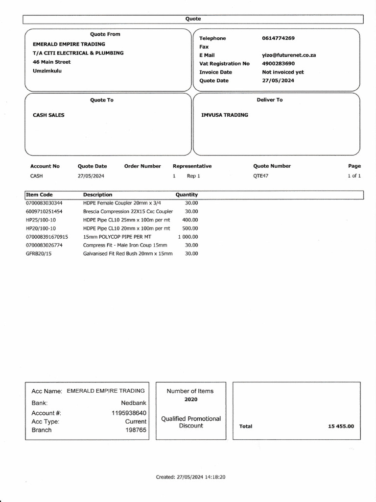 Citi Plumbing Quotation | PDF | Plumbing