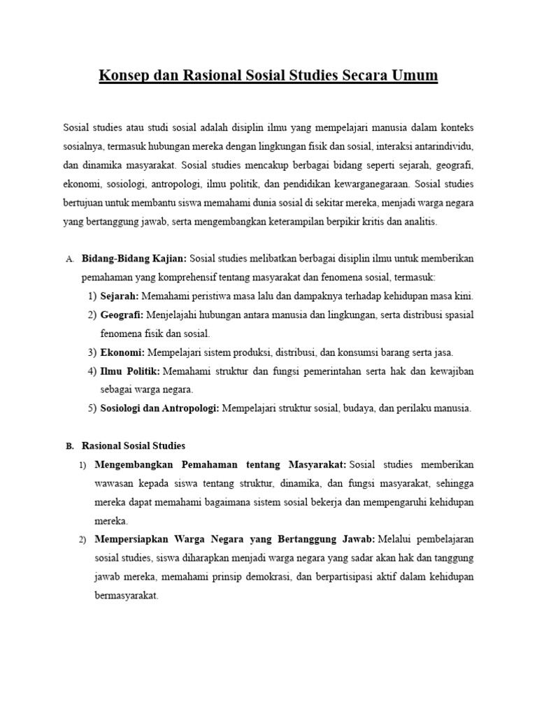 Konsep Dan Rasional Sosial Studies Secara Umum | PDF