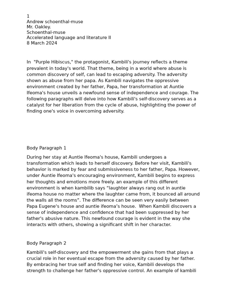 Compare and Contrast, English Theme Body Paragraphs | PDF