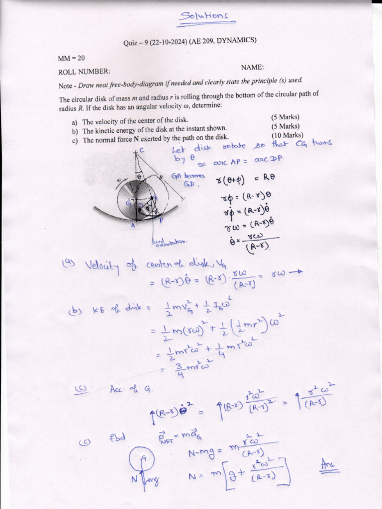 Quiz 9 Solutions | PDF