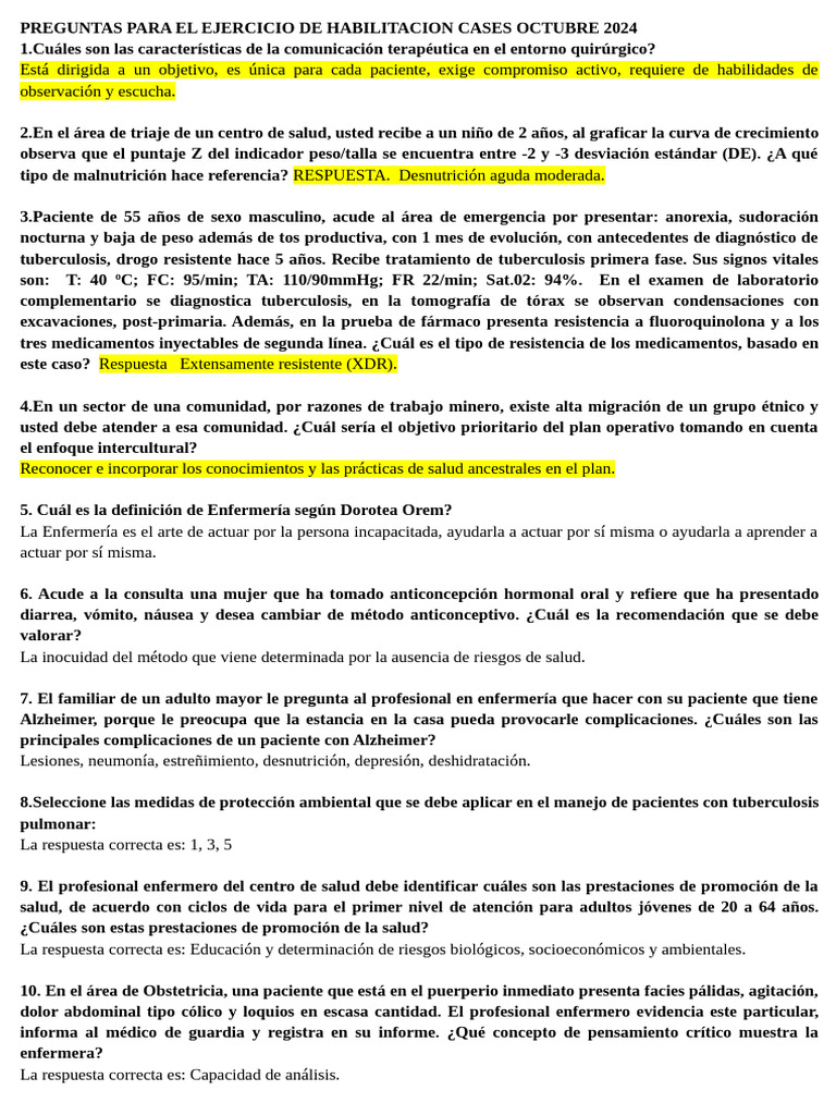 Preguntas para El Ejercicio de Habilitacion Cases Octubre 2024 Ultimo | PDF | Enfermería | Parto