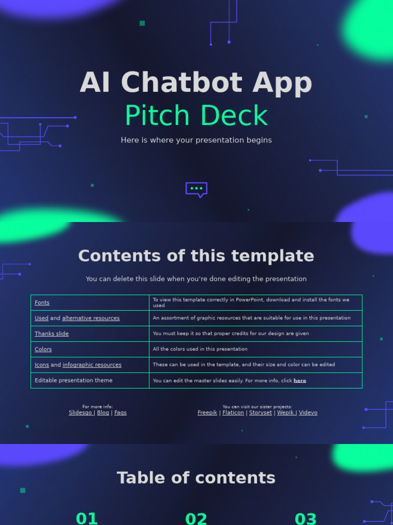 AI Chatbot App Pitch Deck by Slidesgo | PDF | Market (Economics) | Icon (Computing)