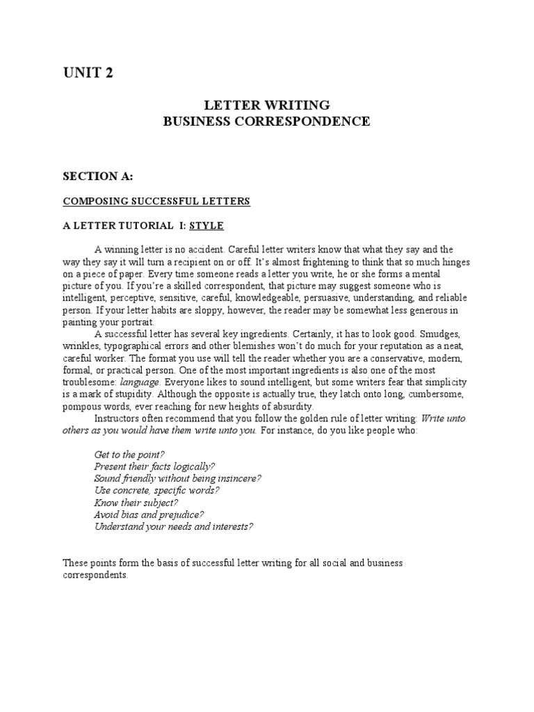 Letter Writing-Unit 2 | PDF | Perfect (Grammar) | Linguistics