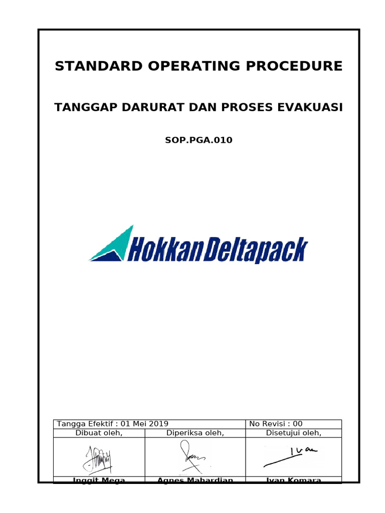 SOP - PGA.010 Rev.00 Tanggap Darurat & Proses Evakuasi | PDF