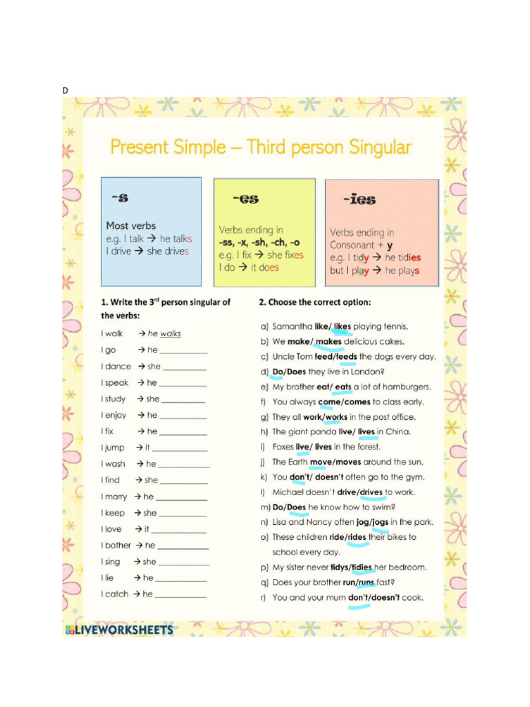 Simple Present 3rd Person Singuar Form | PDF