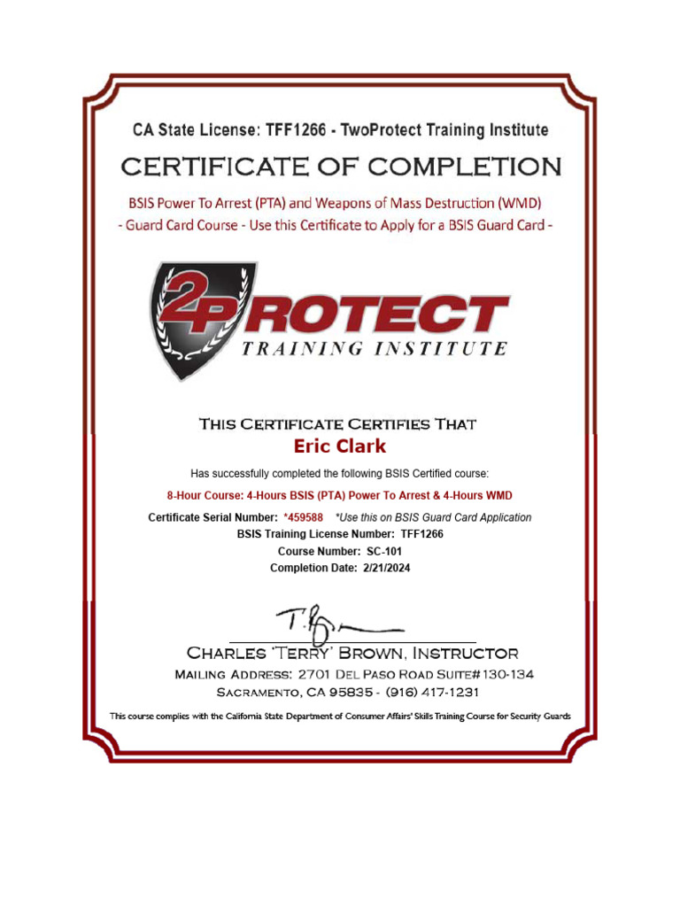 2P Cert Number 459588 | PDF