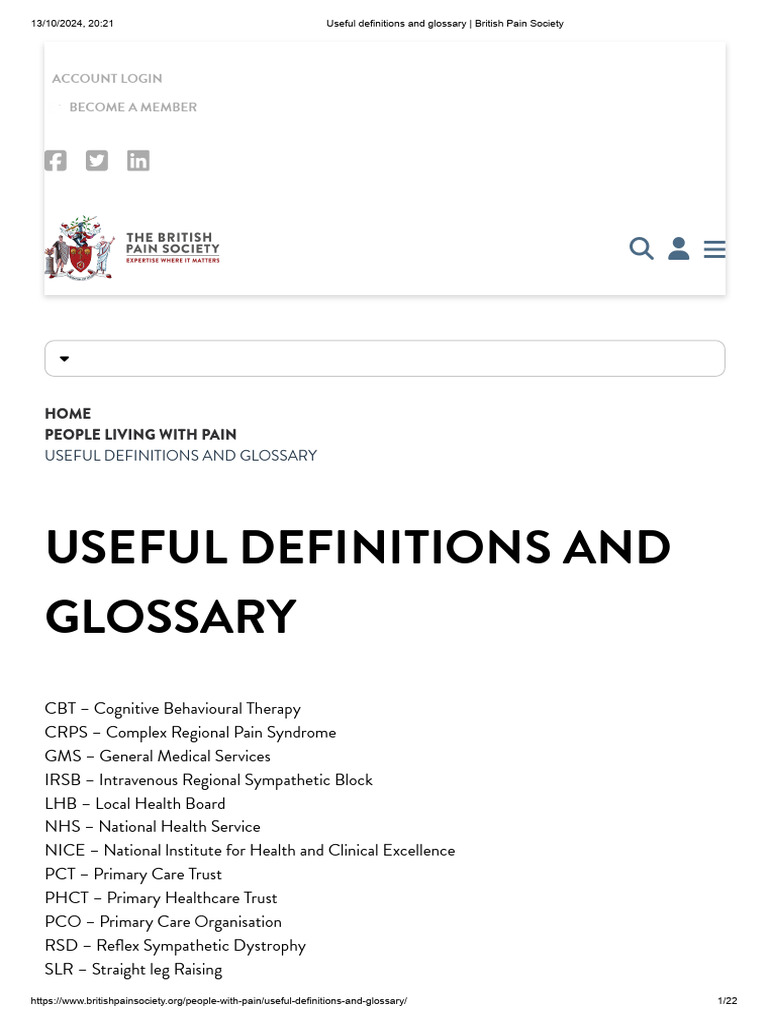 Useful Definitions and Glossary - British Pain Society | PDF ...