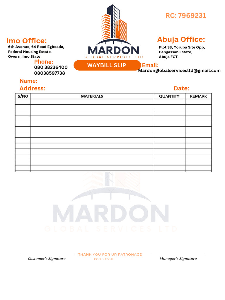 Waybill Slip for Invoice App | PDF