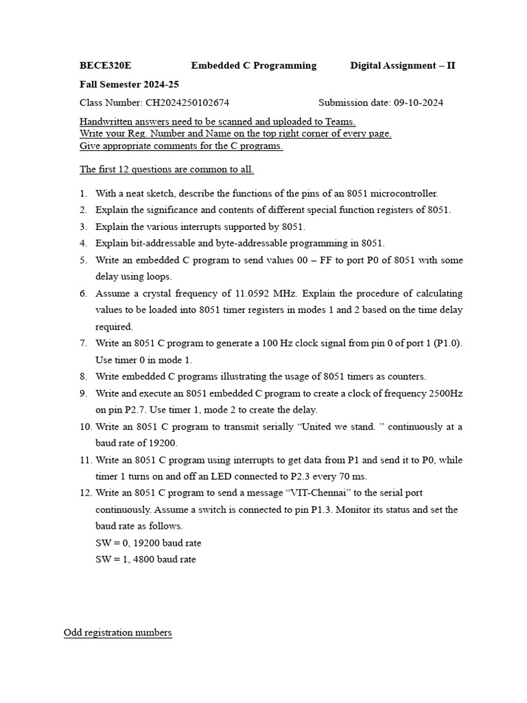 BECE320E Embedded C Programming Digital Assignment - II Fall Semester 2024-25 | PDF ...