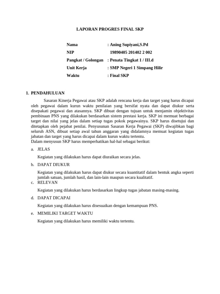 Aning-Laporan Progres Final SKP | PDF | Karier & Perkembangan | Bisnis