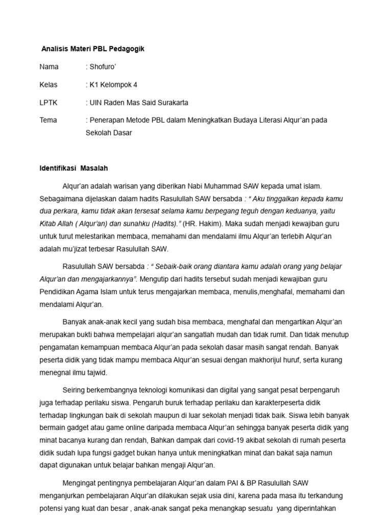 Analisis Materi PBL Pedagogik | PDF
