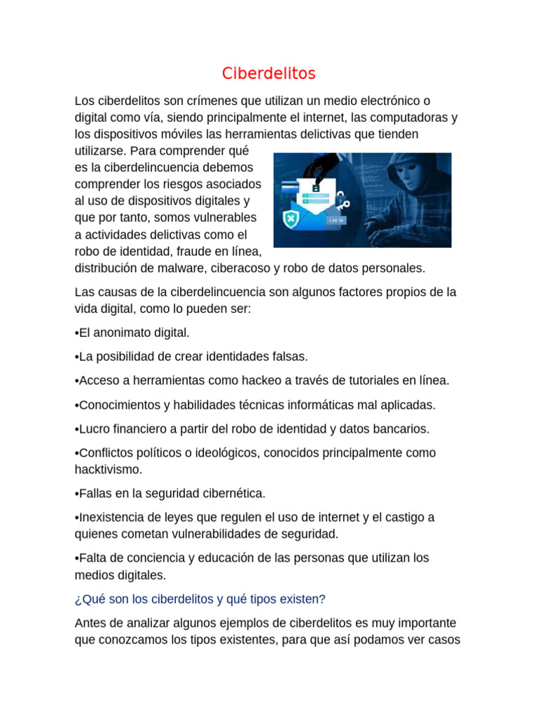 Ciberdelitos: ¿Qué Son Los Ciberdelitos y Qué Tipos Existen? | PDF ...