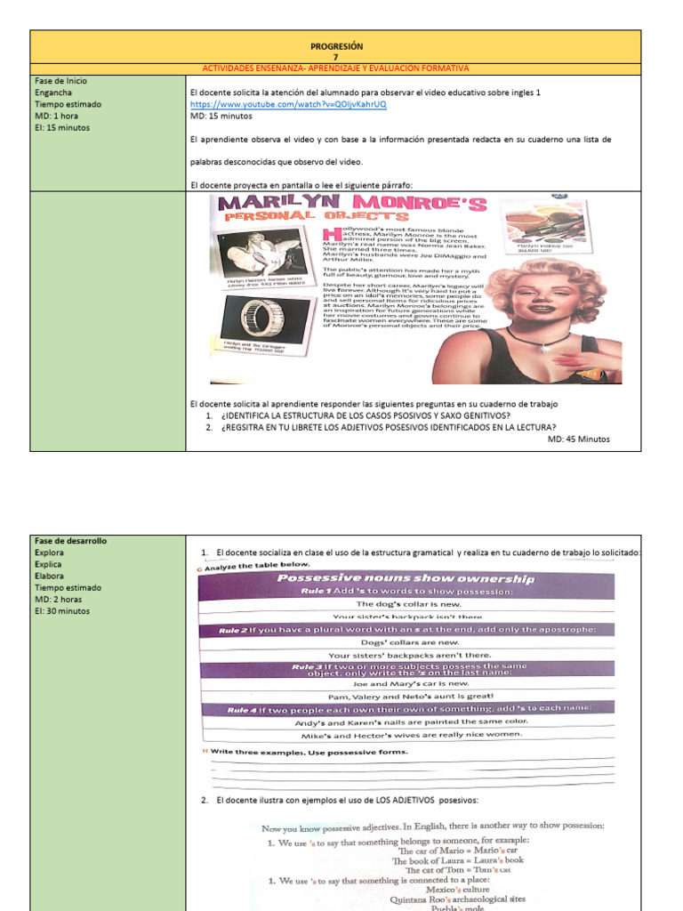 Bloque 2 Progresión 7 Ingles 1 Semana 1 | PDF