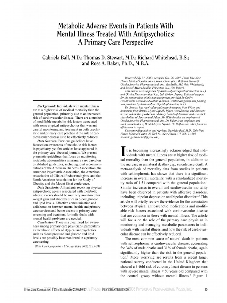 Metabolic Adverse Events in Patients With Mental Illness Treated With ... Metabolic Adverse Events in Patients With Mental Illness Treated With ...