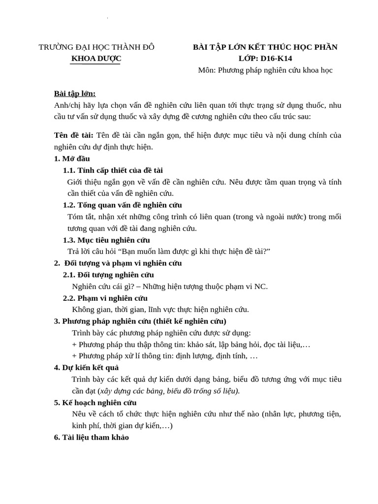 Bài Tập Lớn PPNCKH-K14 | PDF