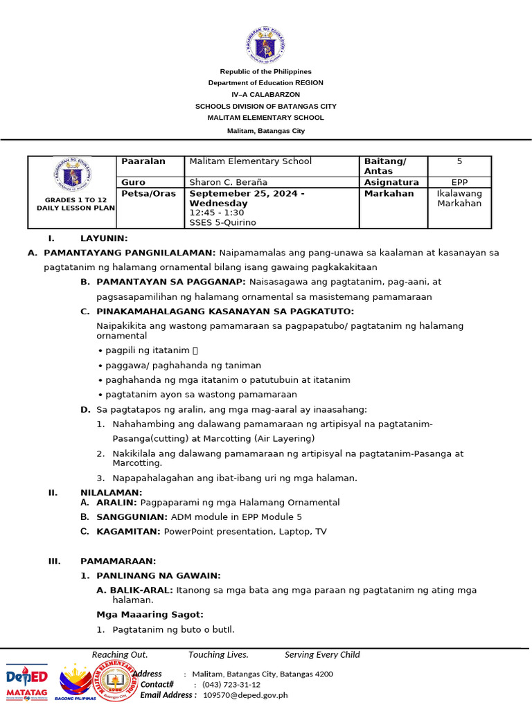 DLP in Epp q1 Week 5 Day 2 | PDF